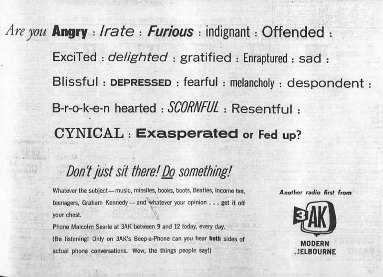 Advertisement for Malcolm Searle’s program on 3AK - thumb | National ...