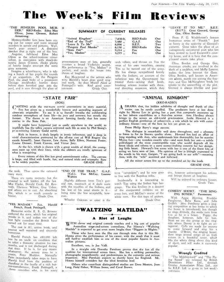The Film Weekly, 20 July 1933 | National Film and Sound Archive of ...