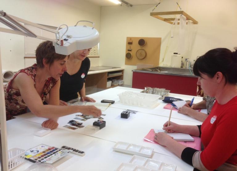 Silvie Penichon talking to workshop participants at the inpainting ...