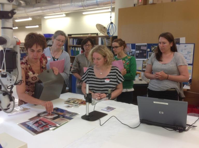 Sylvie Penichon showing the participants how to identify modern colour ...