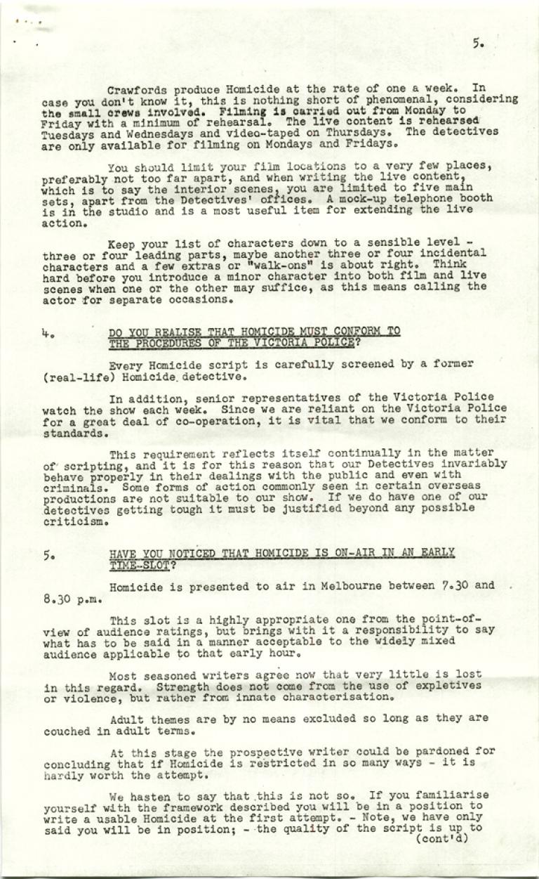 Homicide scriptwriter guide page 5 | National Film and Sound Archive of ...